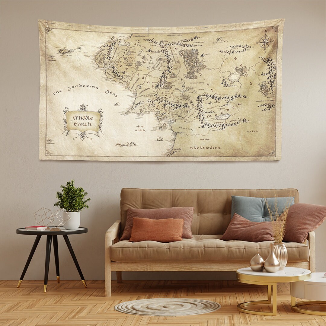 Middle Earth World Map Tapestry, World Map Wall Hanging, Wall Hanging ...