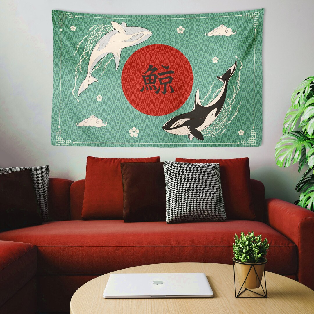 Yin Yang Orca Tapestry, Japandi Wall Art, Large Wall Art, Wall Hanging ...