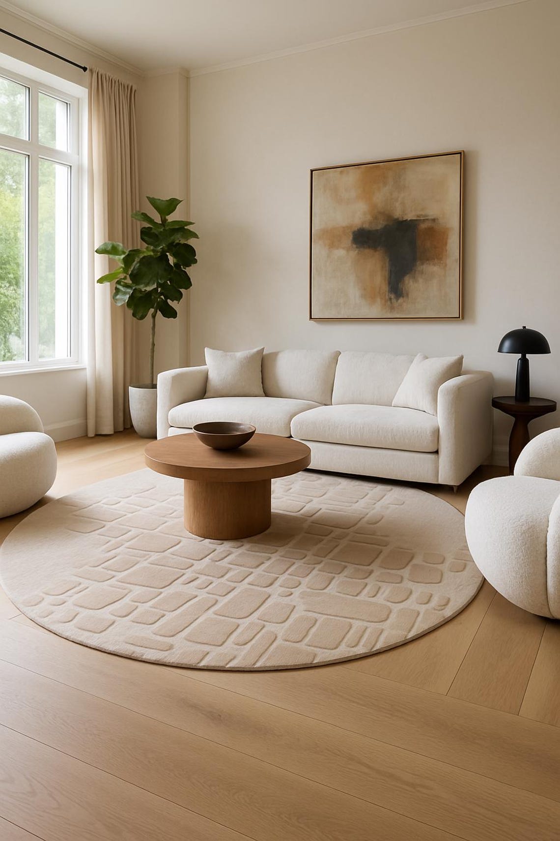 Pebble Maze Luxe Round Rug – Modern Neutral Textured Carpet - Etsy
