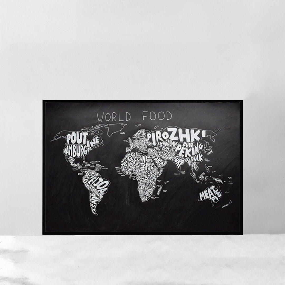 Poster carte des aliments du monde - Impression d'art sur toile de ...