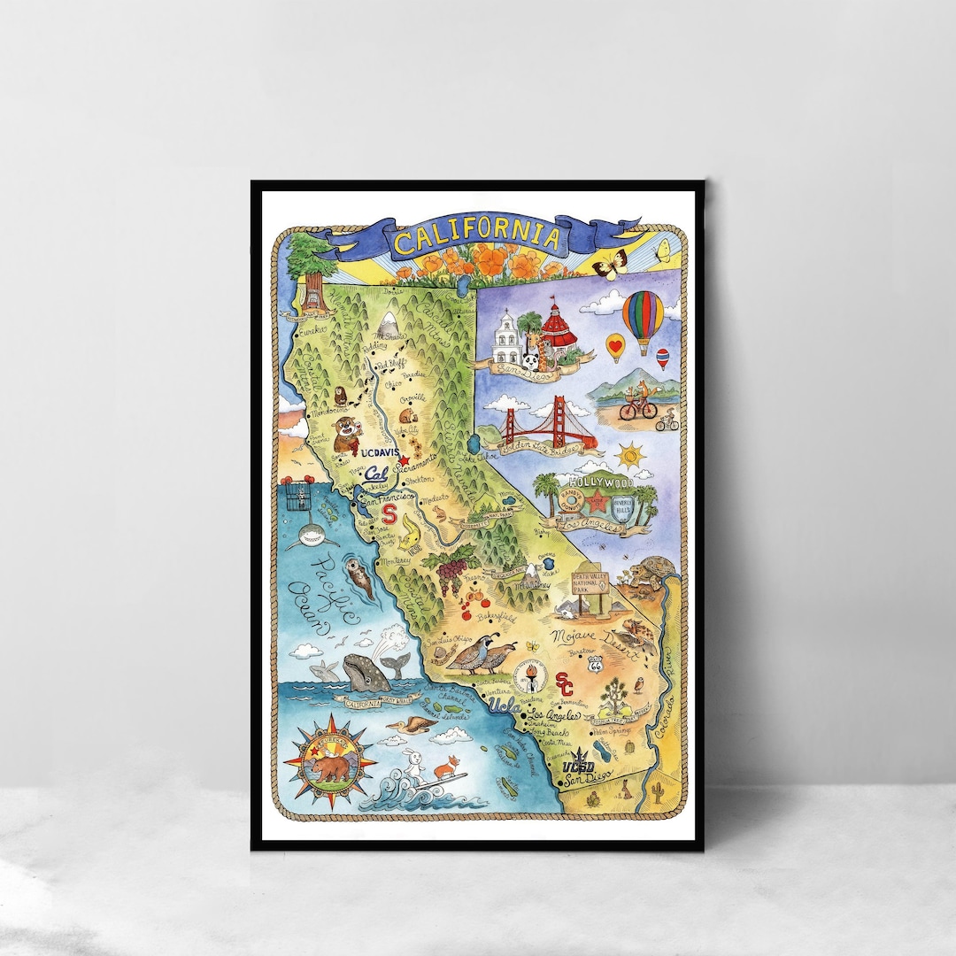 California Map Art Print Poster - High Quality Canvas Art Print - Room ...