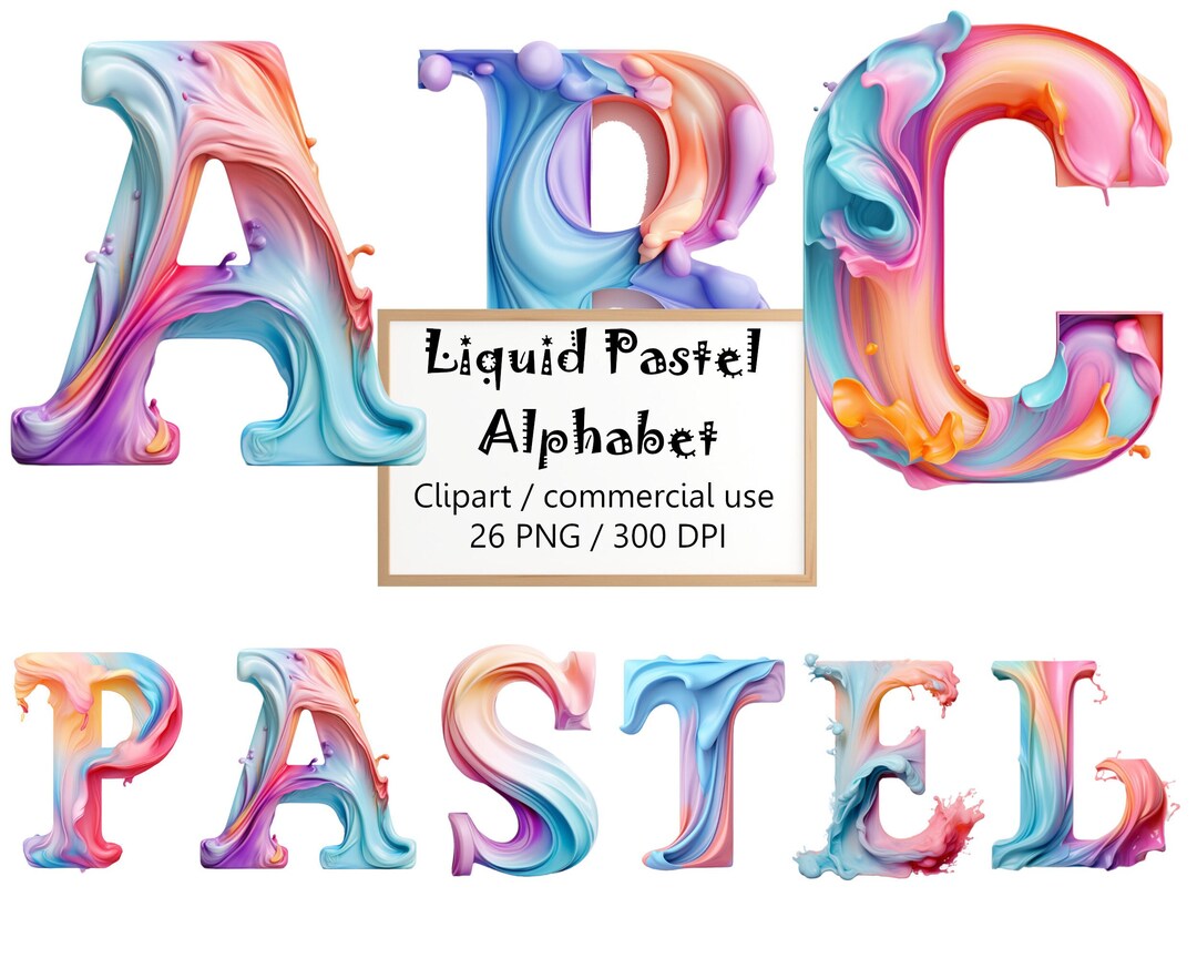 Liquid Pastel Alphabet Clipart, PNG Letters for Commercial Use - Etsy