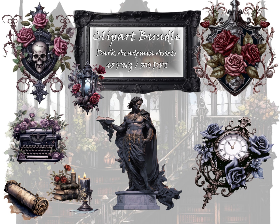 Dark Academia Clipart Bundle Gothic PNG Set Fantasy Clipart - Etsy