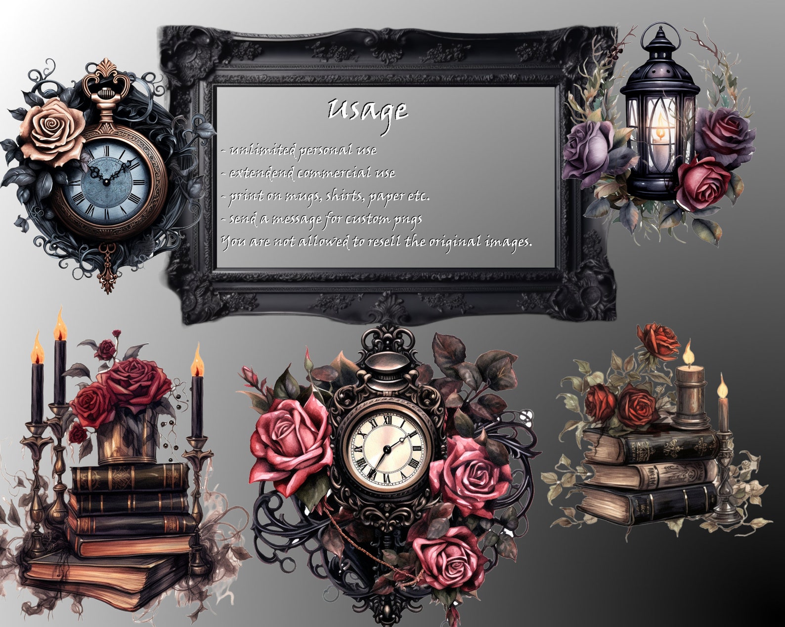 Dark Academia Clipart Bundle Gothic PNG Set Fantasy Clipart - Etsy