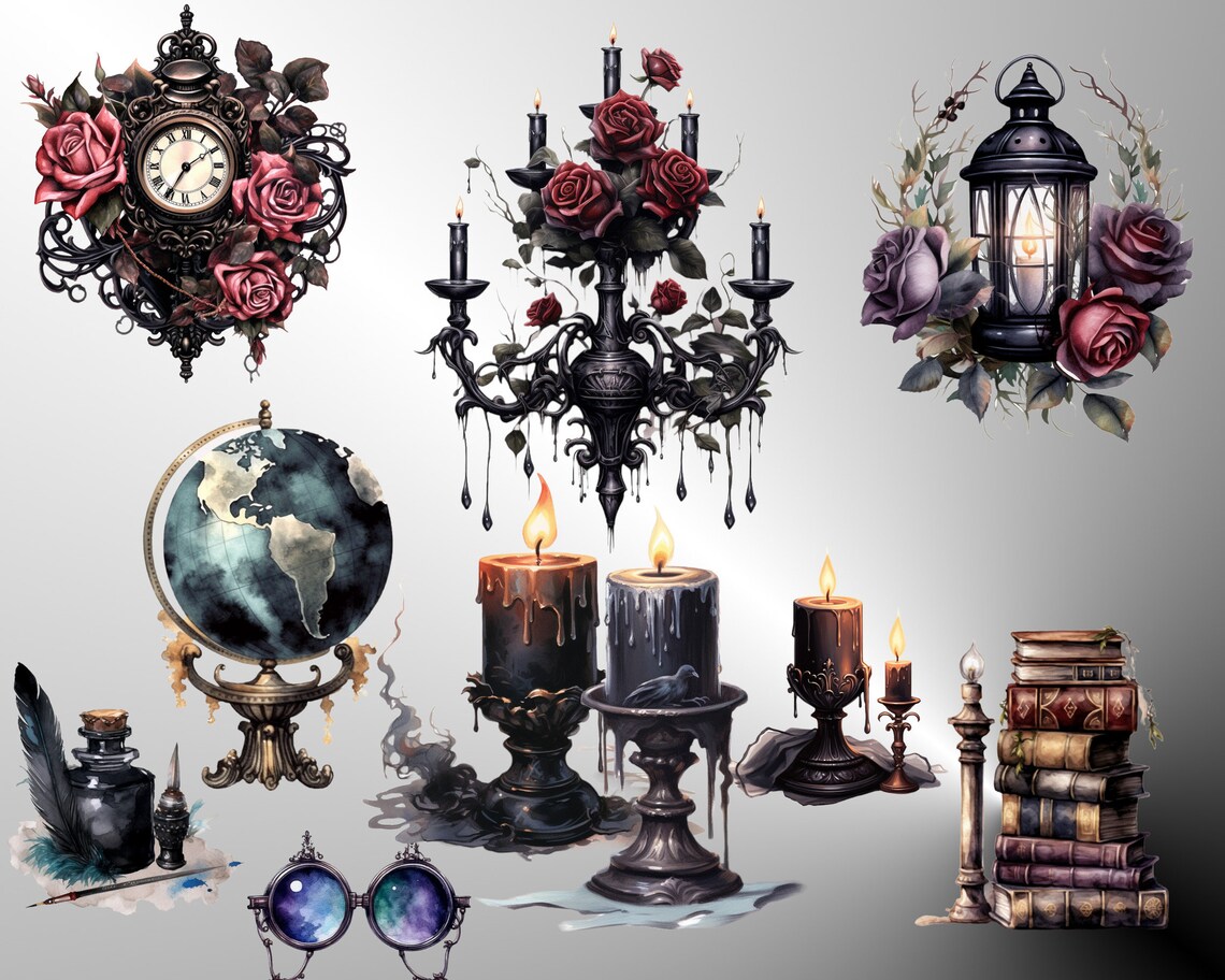 Dark Academia Clipart Bundle Gothic PNG Set Fantasy Clipart - Etsy