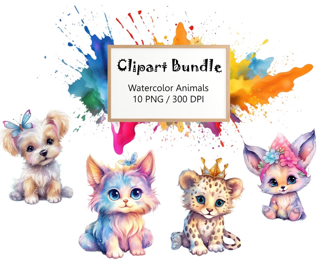 Cute Watercolor Animals Clipart, Nursery Clipart, Baby Animal PNG ...
