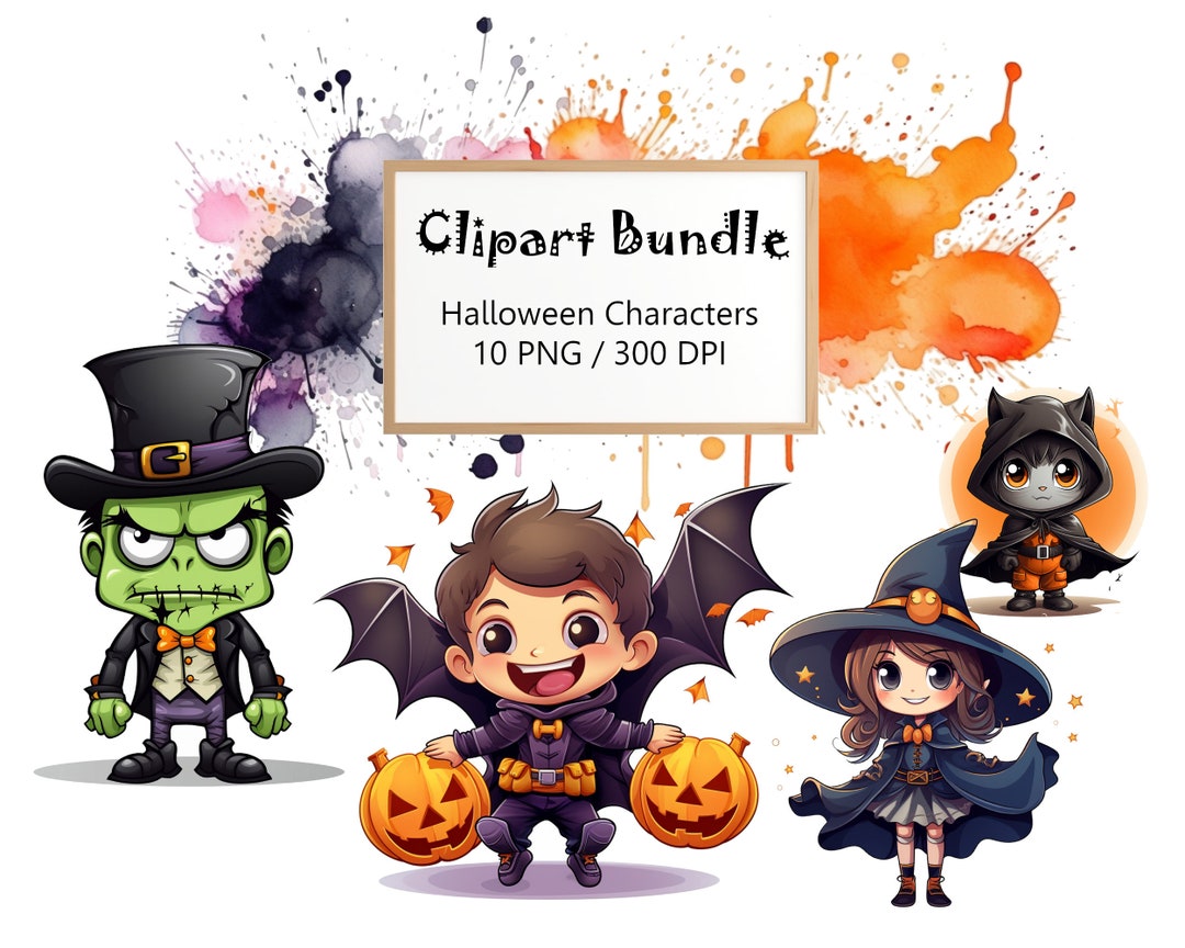 Cute Halloween Characters Clipart Set for Kids Halloween - Etsy