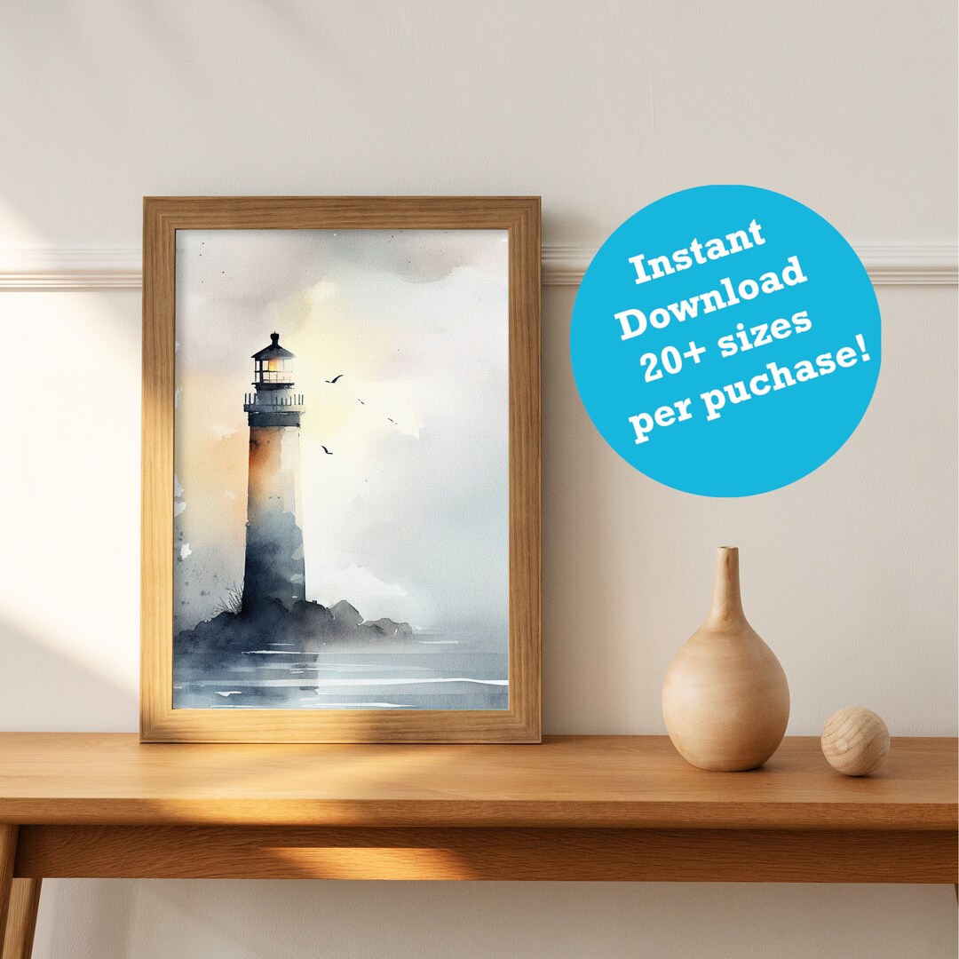 Lighthouse Watercolor Art Minimalistic Ocean Coast Print Boho Style ...