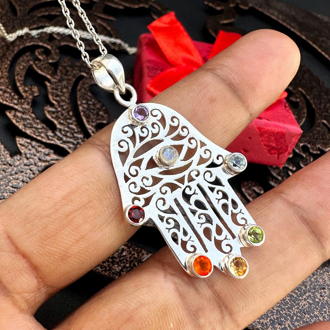 925 Silver Pendant Helping Hand Theme Pendant Moonstone, Peridot ...