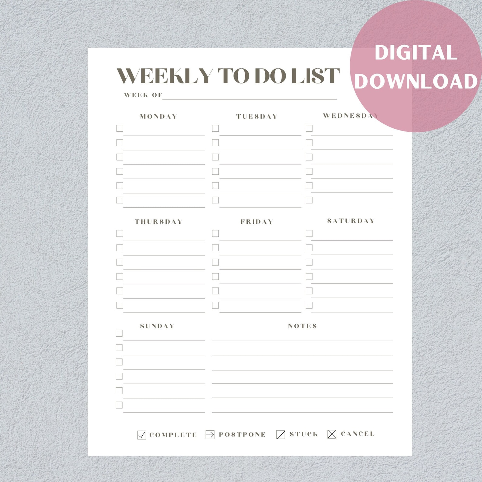 Weekly to Do List Printable Printable to Do List, Organizational Tools ...