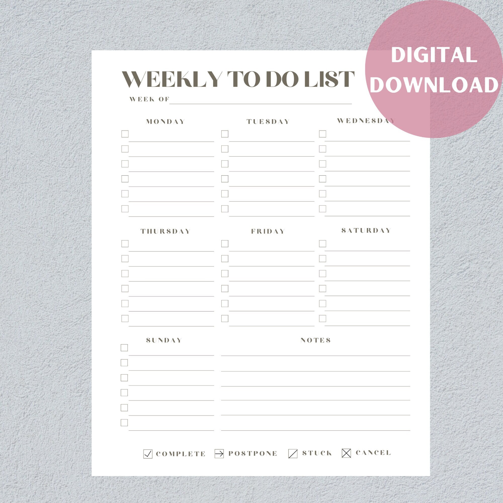 Weekly to Do List Printable Printable to Do List, Organizational Tools ...