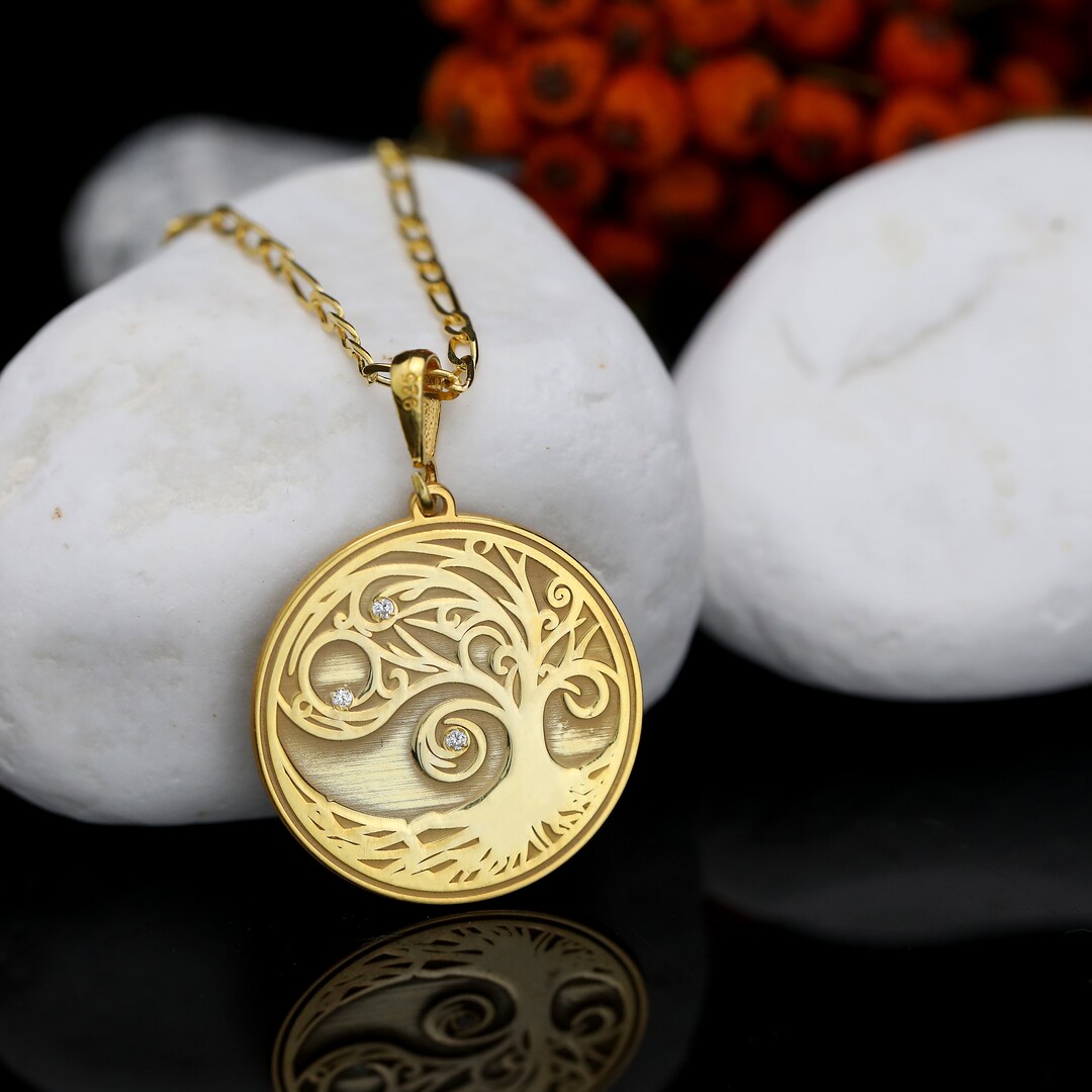 Real 14K Solid Gold Tree of Life Necklace Family Tree - Etsy