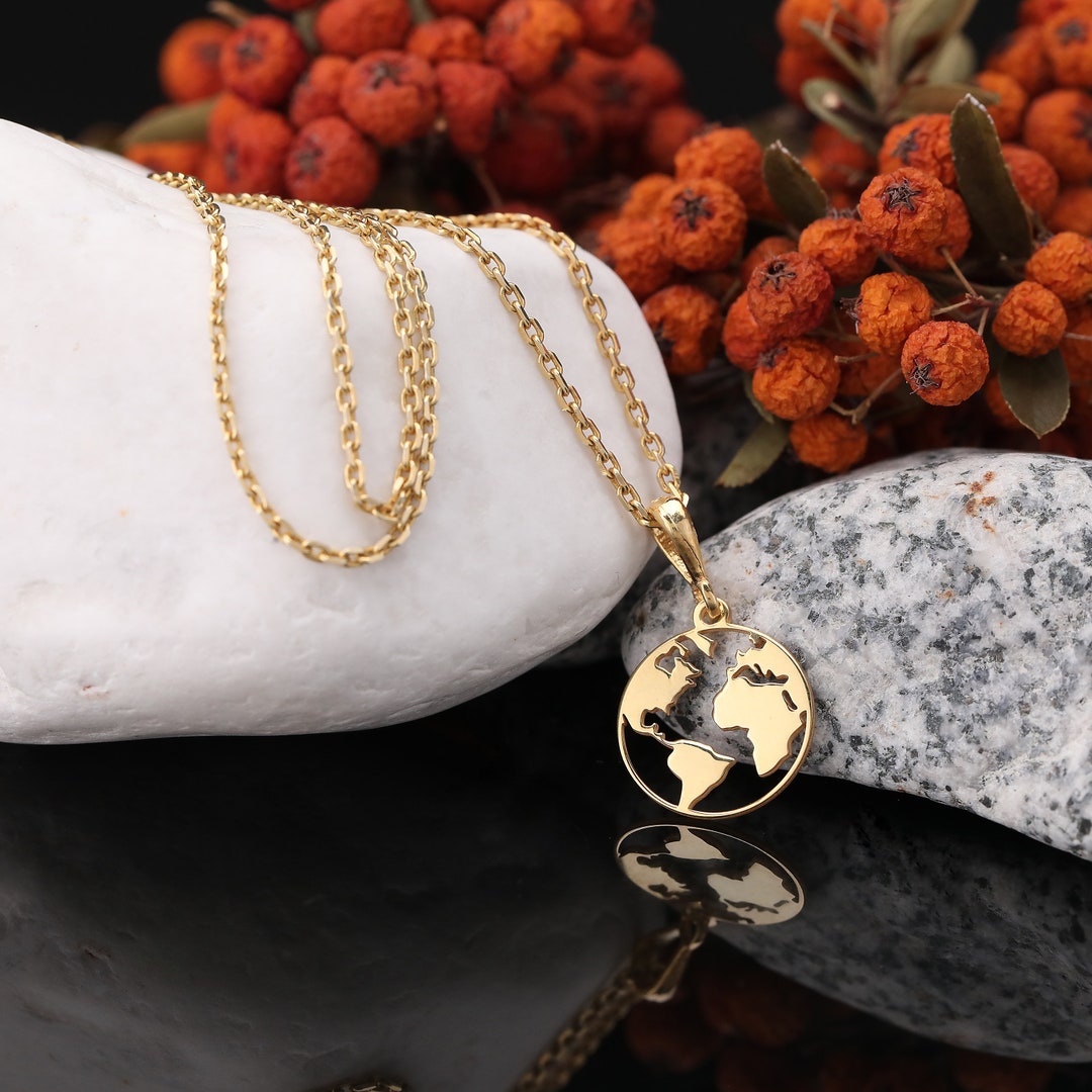 14k Gold World Map Pendant, Handcrafted Jewelry,gold and Silver Blend ...