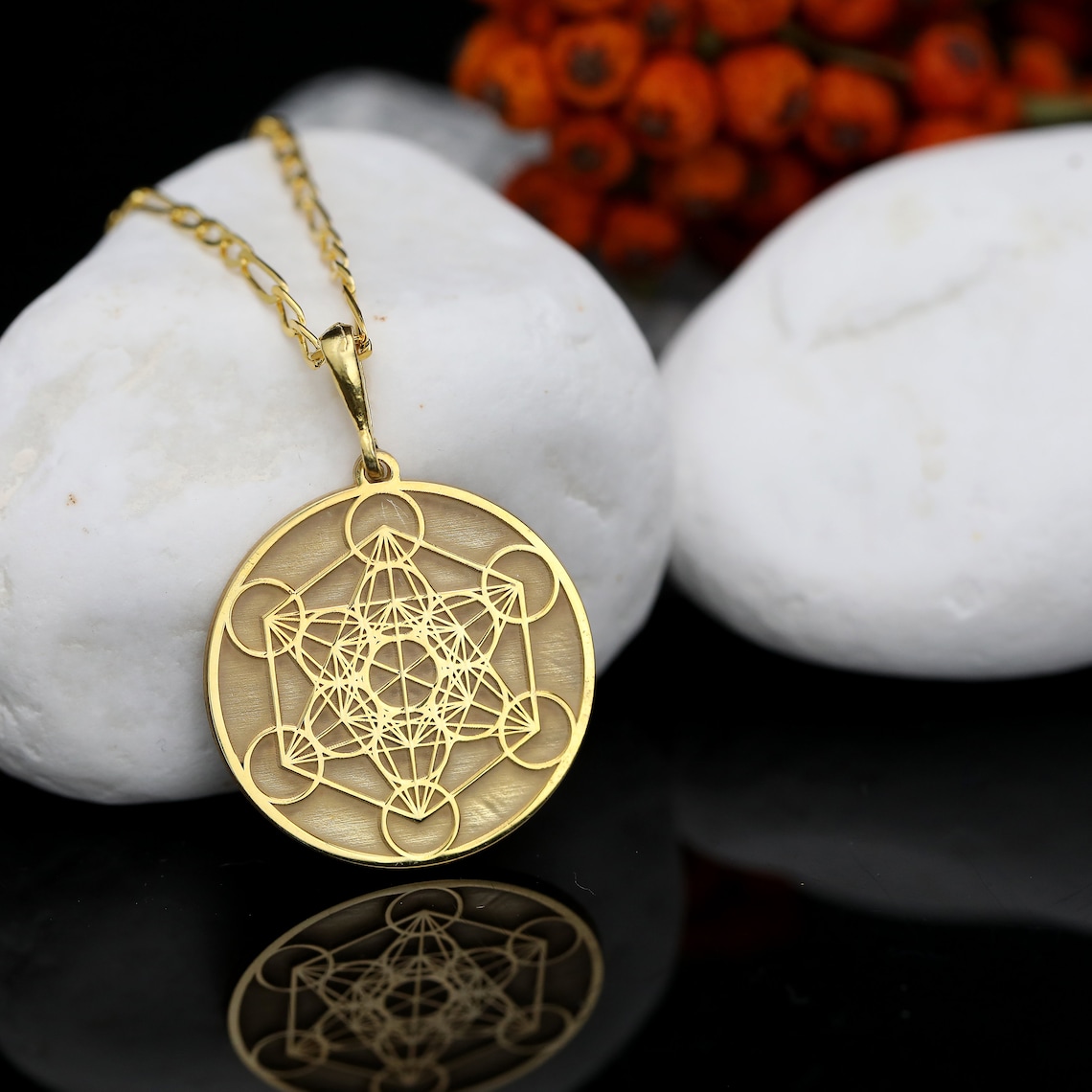 14k Solid Gold Metatron Necklace Metatron Cube Pendant - Etsy UK