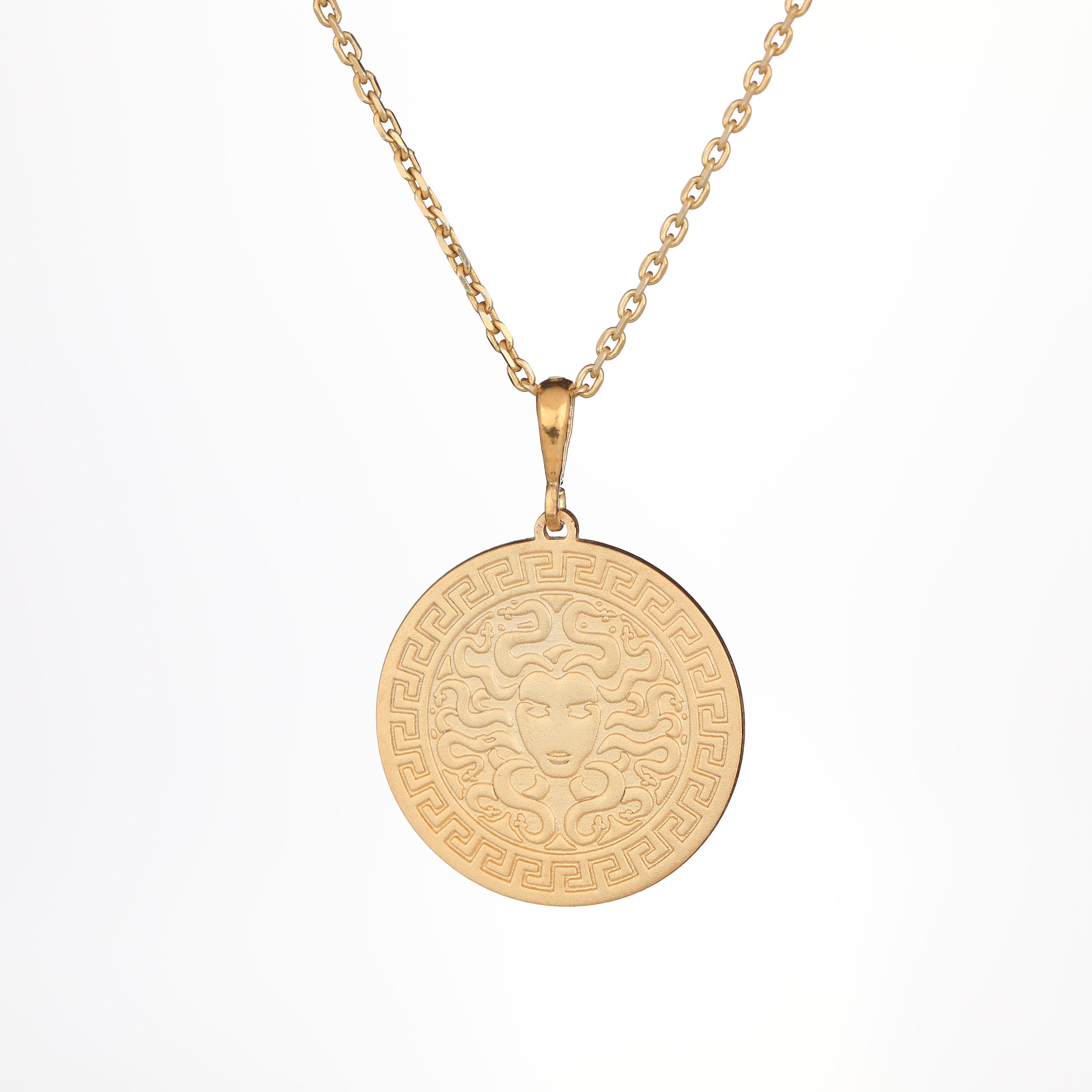 14K Solid Gold Medusa Necklace Greek Mythology Necklace - Etsy