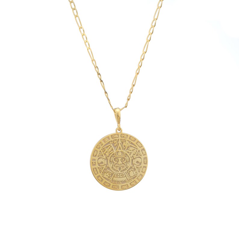 14k Real Gold Aztec Calendar Necklace Personalized Mayan Sun - Etsy
