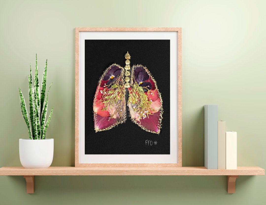 Pressed Flower Lungs Art Print Unique Biological Artwork Statement Art ...