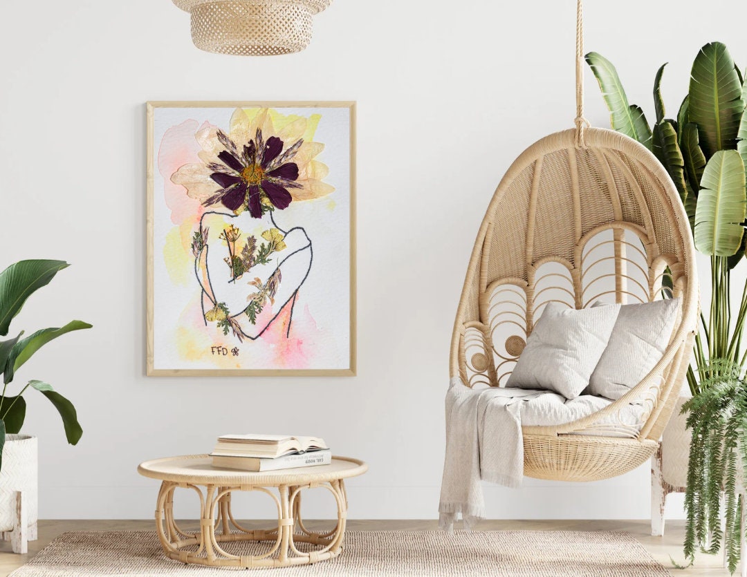 Watercolor Self Love Lineart Print Natural Pressed Flower Artwork ...