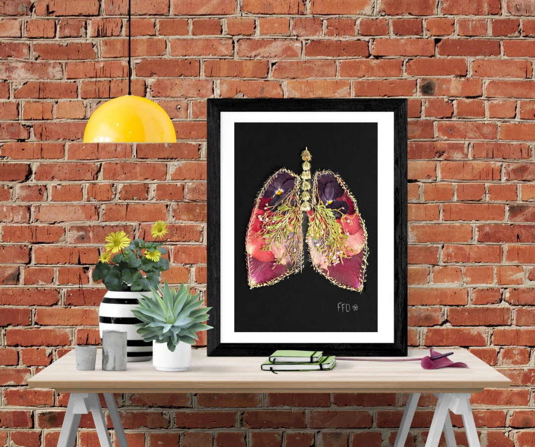 Pressed Flower Lungs Art Print Unique Biological Artwork Statement Art ...