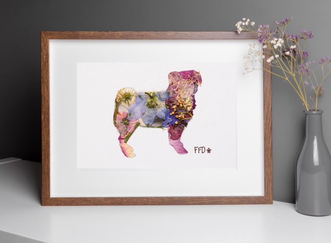 Pressed Flower Pug Digital Download Nature Animal Art Print Unique Home ...