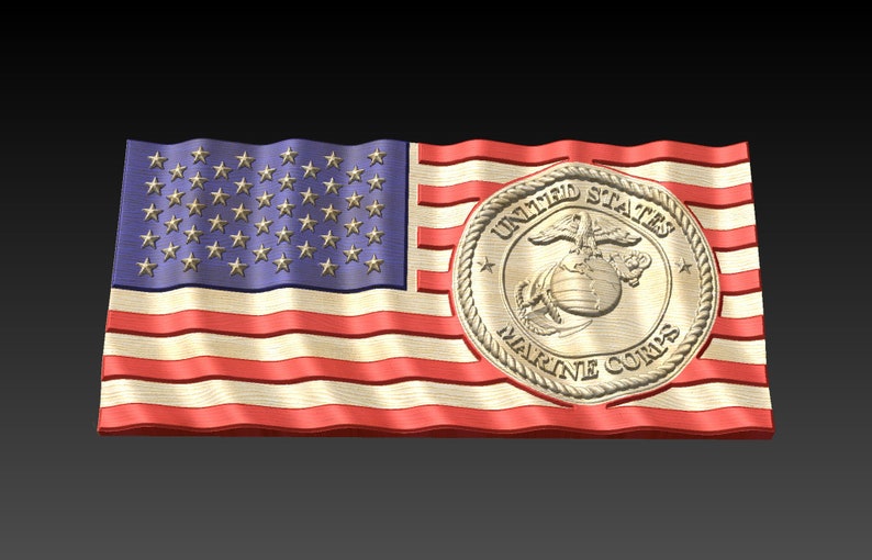 Wavy Marine Corps Flag, Wavy Flag .STL File for Aspire, Carveco, Artcam ...