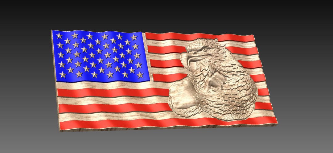 Wavy American Flag W/ Eagle, Wavy Flag .STL File for Aspire, Carveco ...