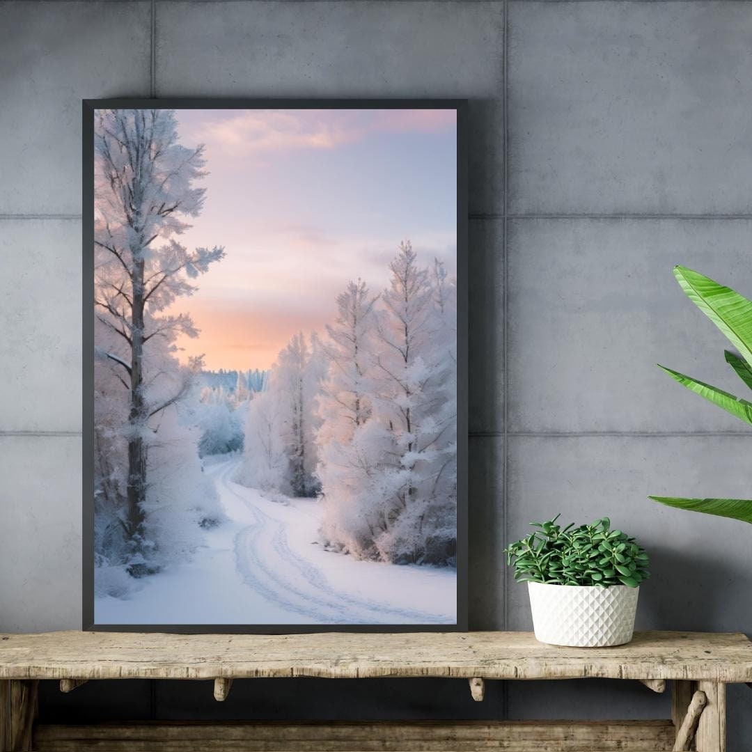 Snowy Forest Path Digital Poster, Winter Wall Art, Nature Poster, Snow ...