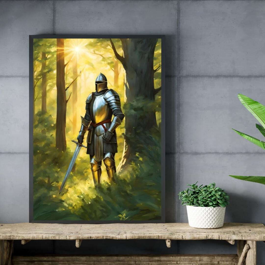 Medieval Digital Poster - Knight in the Forest, History Poster, Antique ...