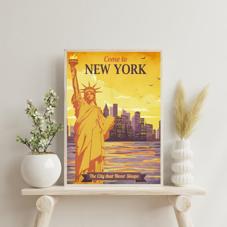 Premium New York Poster, America, "come on New York" Poster, Statue of ...
