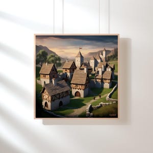 Medieval Village Digital Poster, Middle Ages Illustration, History ...