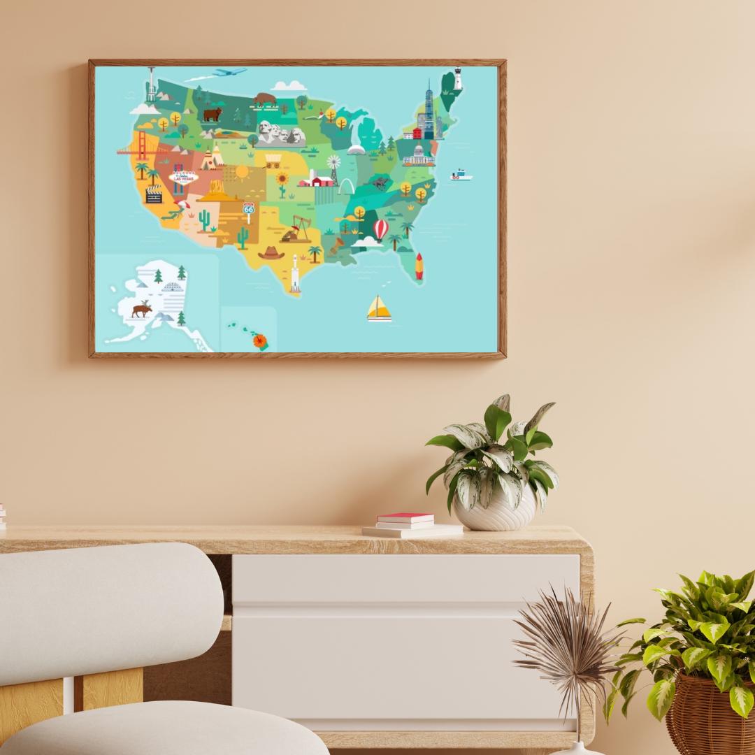 Premium United States Map Poster, USA Poster, Map Poster, Colorful ...