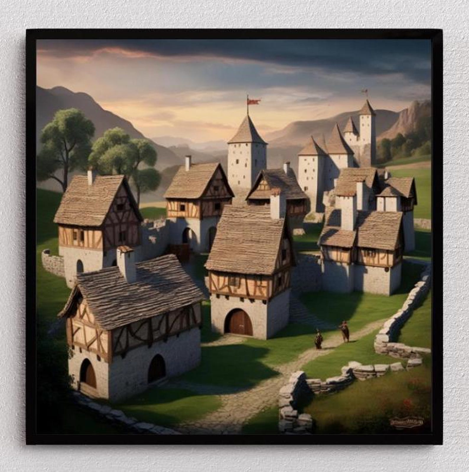 Medieval Village Digital Poster, Middle Ages Illustration, History ...