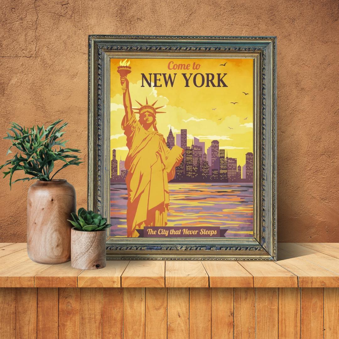 NEW YORK Premium Poster, America, "come on New York" Poster, Statue of ...