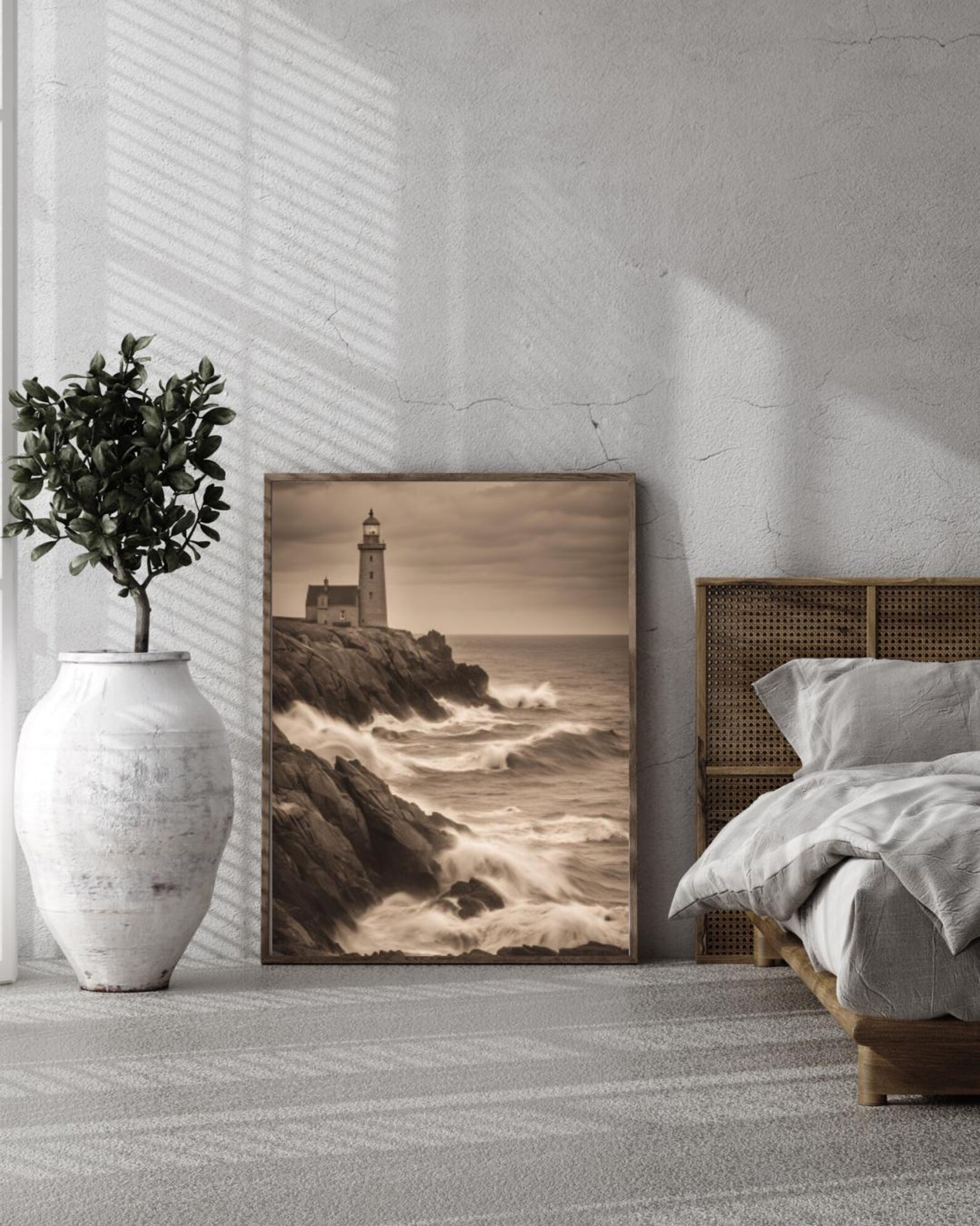 Sepia Landscape Digital Poster, Ocean Poster, Lighthouse Wall Art ...