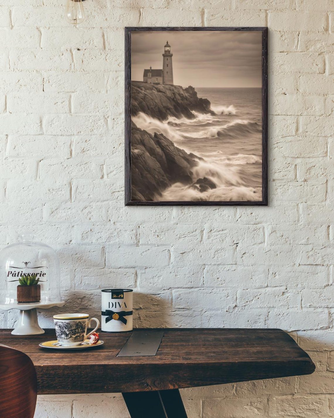 Sepia Landscape Digital Poster, Ocean Poster, Lighthouse Wall Art ...