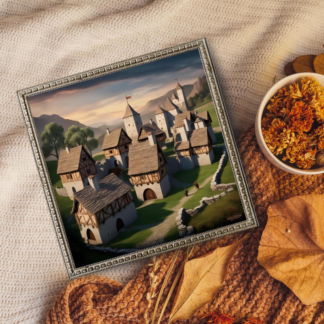 Medieval Village Digital Poster, Middle Ages Illustration, History ...