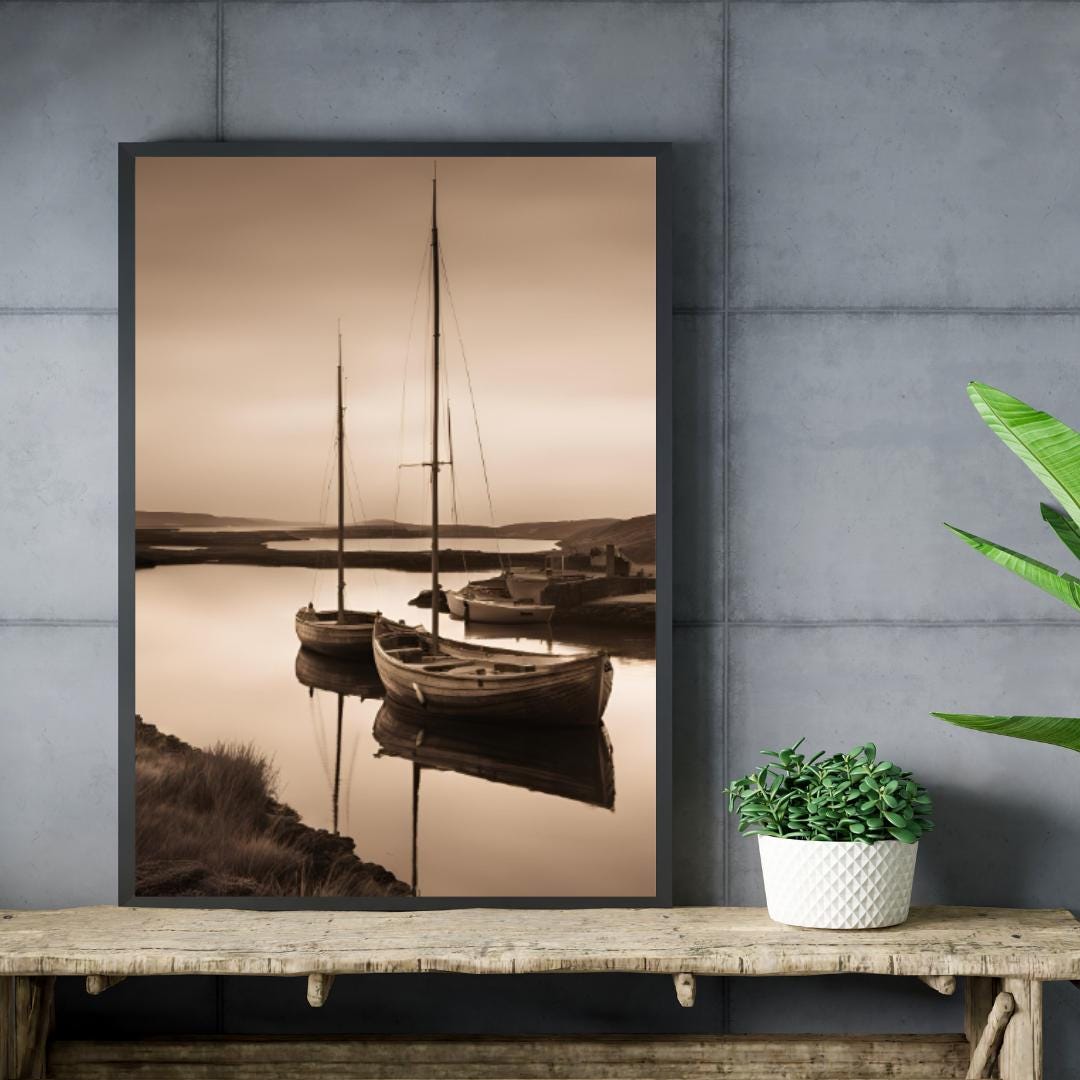 Digital Poster Landscape Sepia, Ocean Poster, Wall Art, Building Print ...