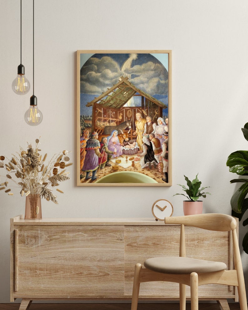 Premium Nativity Scene Poster, Christian Illustration, Jesus Poster ...