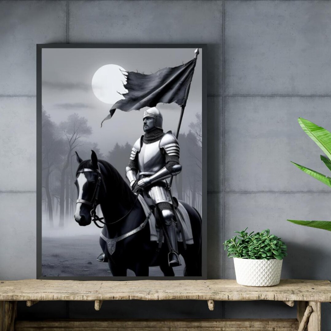 Medieval Digital Poster - Knight on His Horse, History Poster, Antique ...
