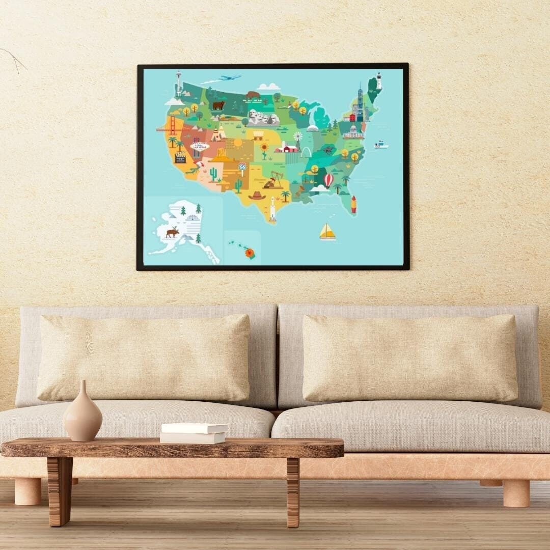 Premium United States Map Poster, USA Poster, Map Poster, Colorful ...