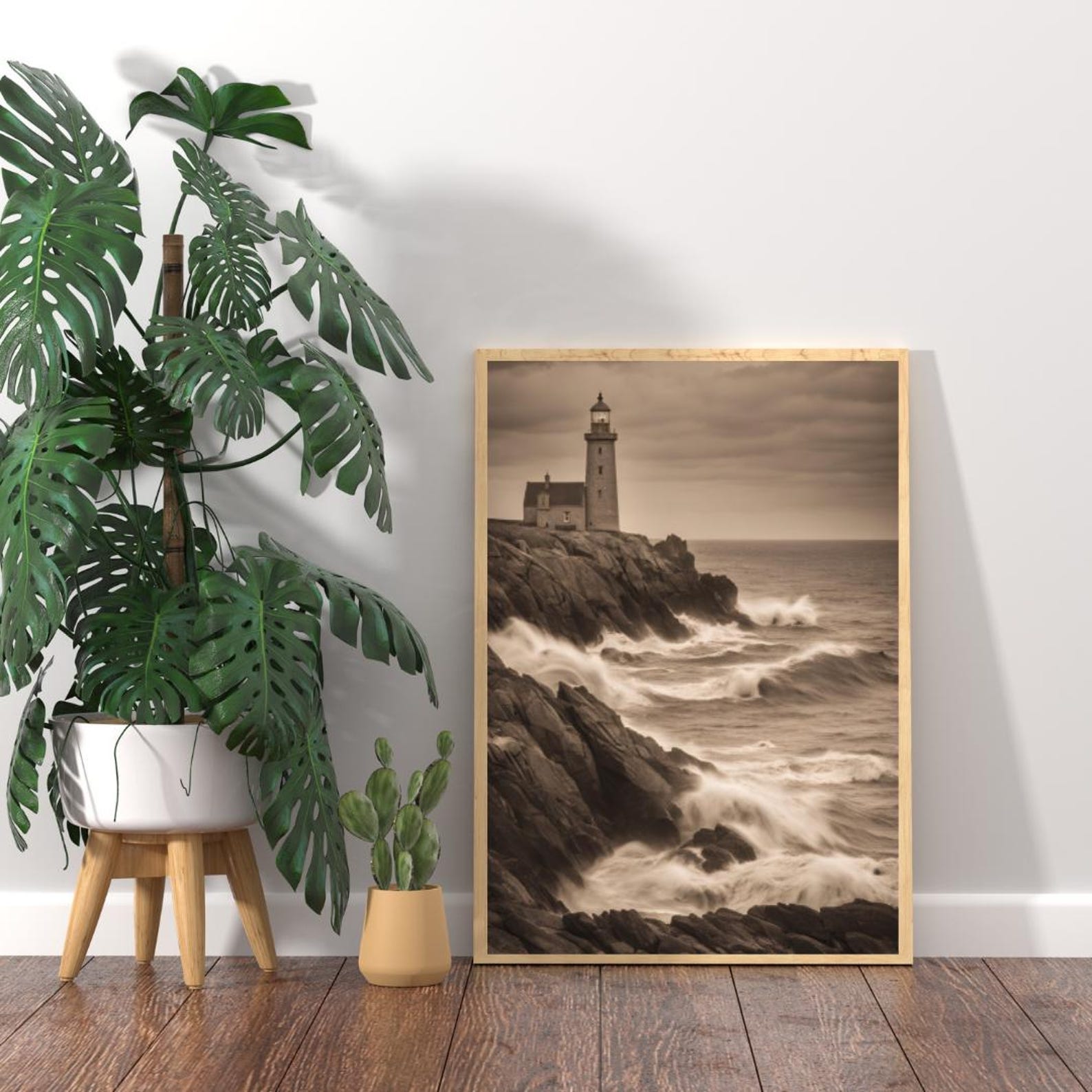 Sepia Landscape Digital Poster, Ocean Poster, Lighthouse Wall Art ...