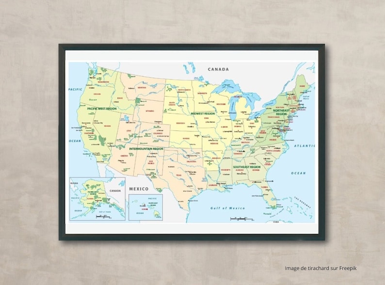 National Parks Map Poster UNITED STATES Premium, USA Poster, Map Poster ...