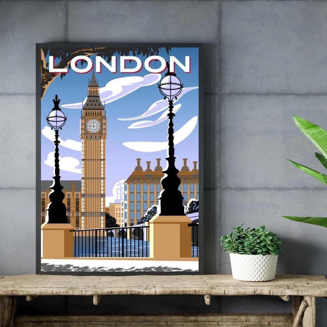 Premium LONDON Poster, Retro London Poster, Wall Art Illustration ...