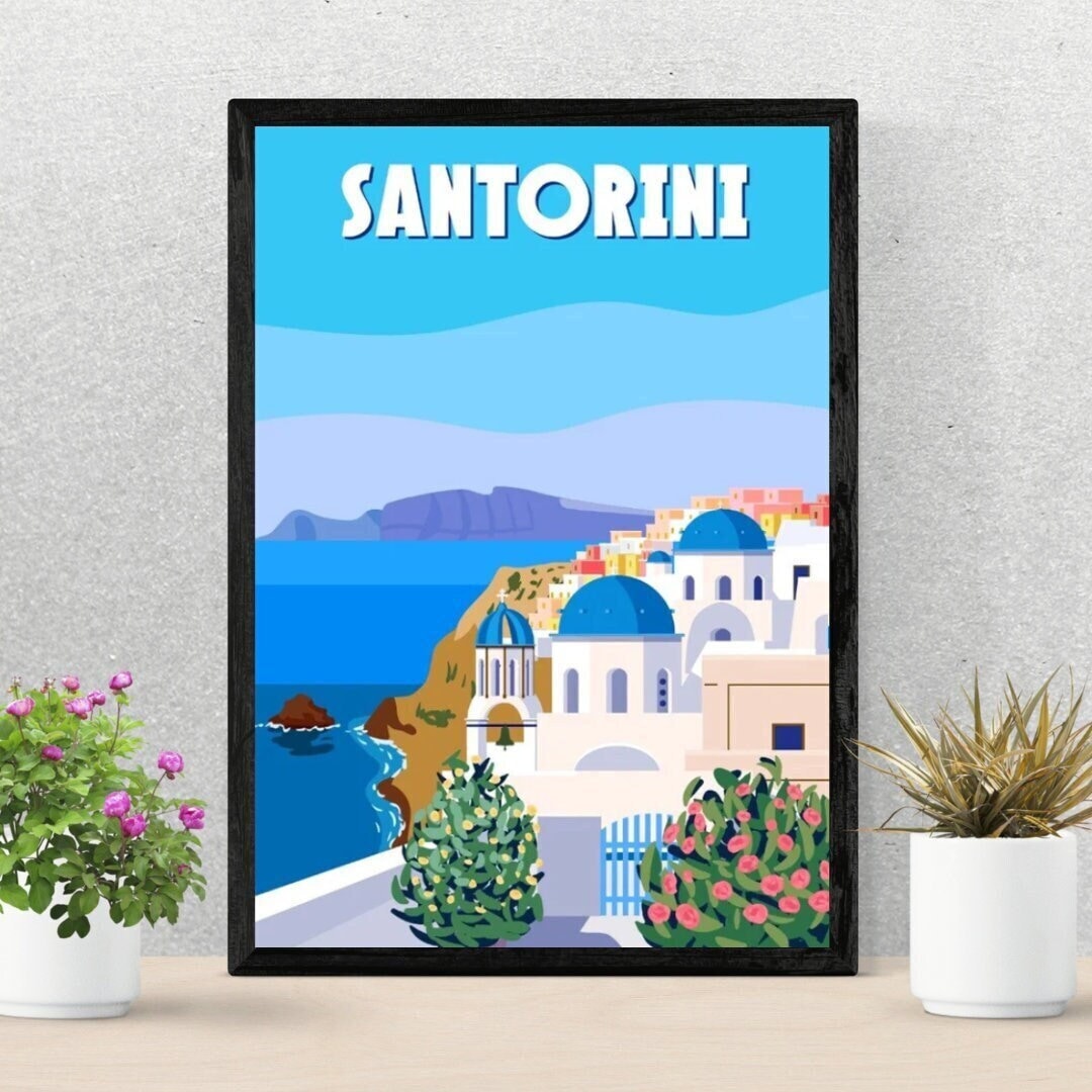 SANTORINI Vintage Premium Poster, Santorini Archipelago, Cyclades ...