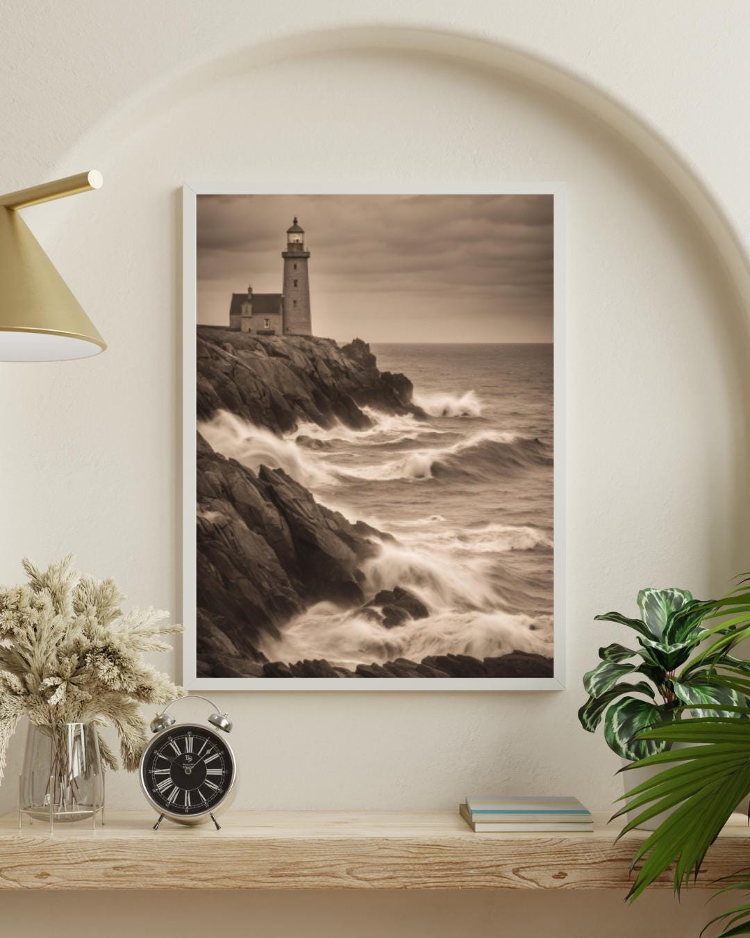 Sepia Landscape Digital Poster, Ocean Poster, Lighthouse Wall Art ...