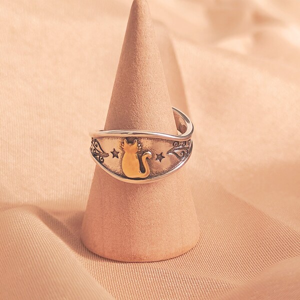 Sterling Silver Cat Ring - Etsy