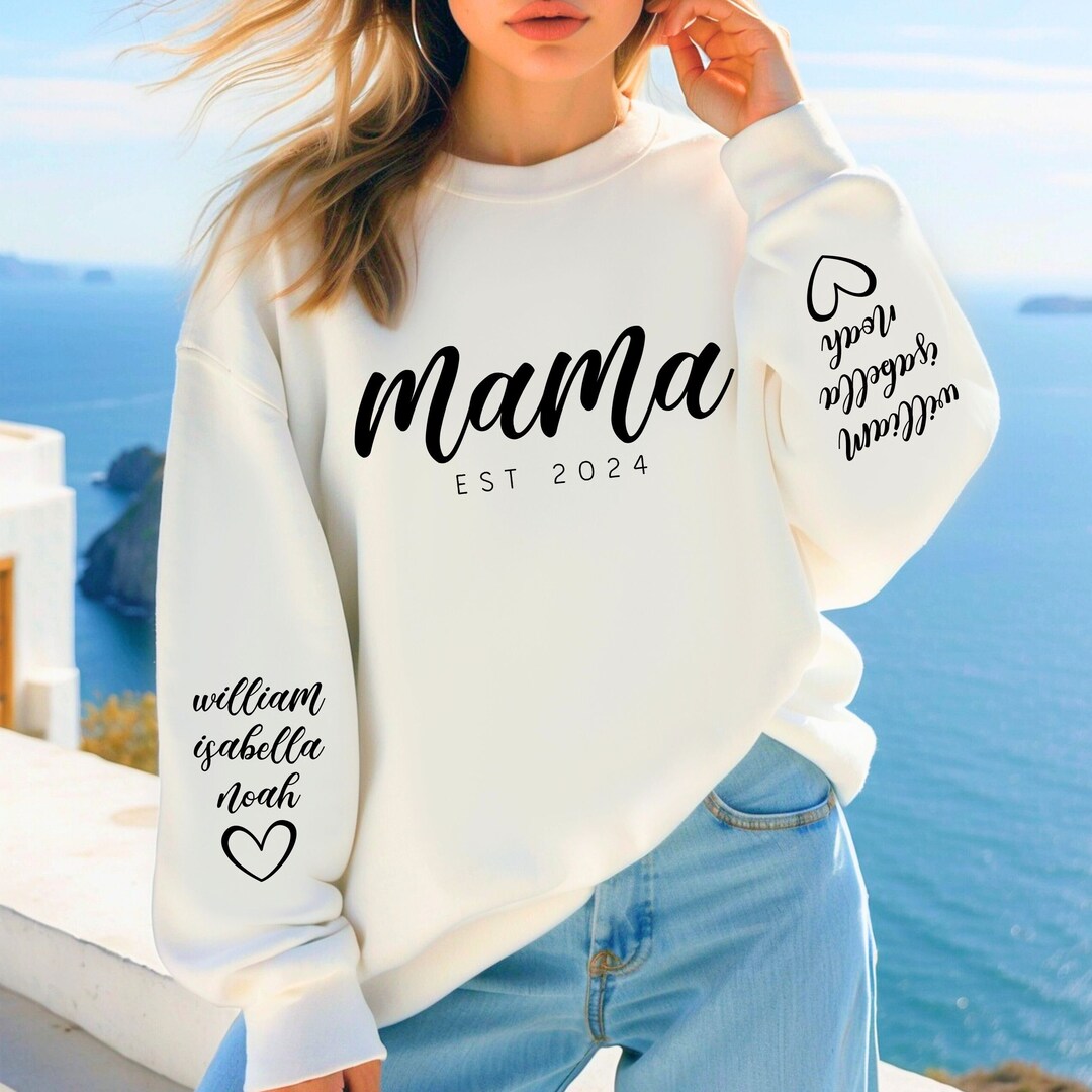 Mama EST 2024 SVG PNG, Font Included, Personalize Names on Sleeve, Mama ...