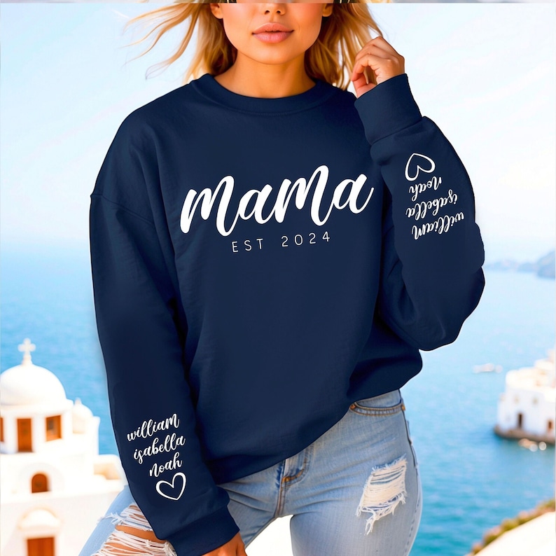 Mama EST 2024 SVG PNG, Font Included, Personalize Names on Sleeve, Mama ...