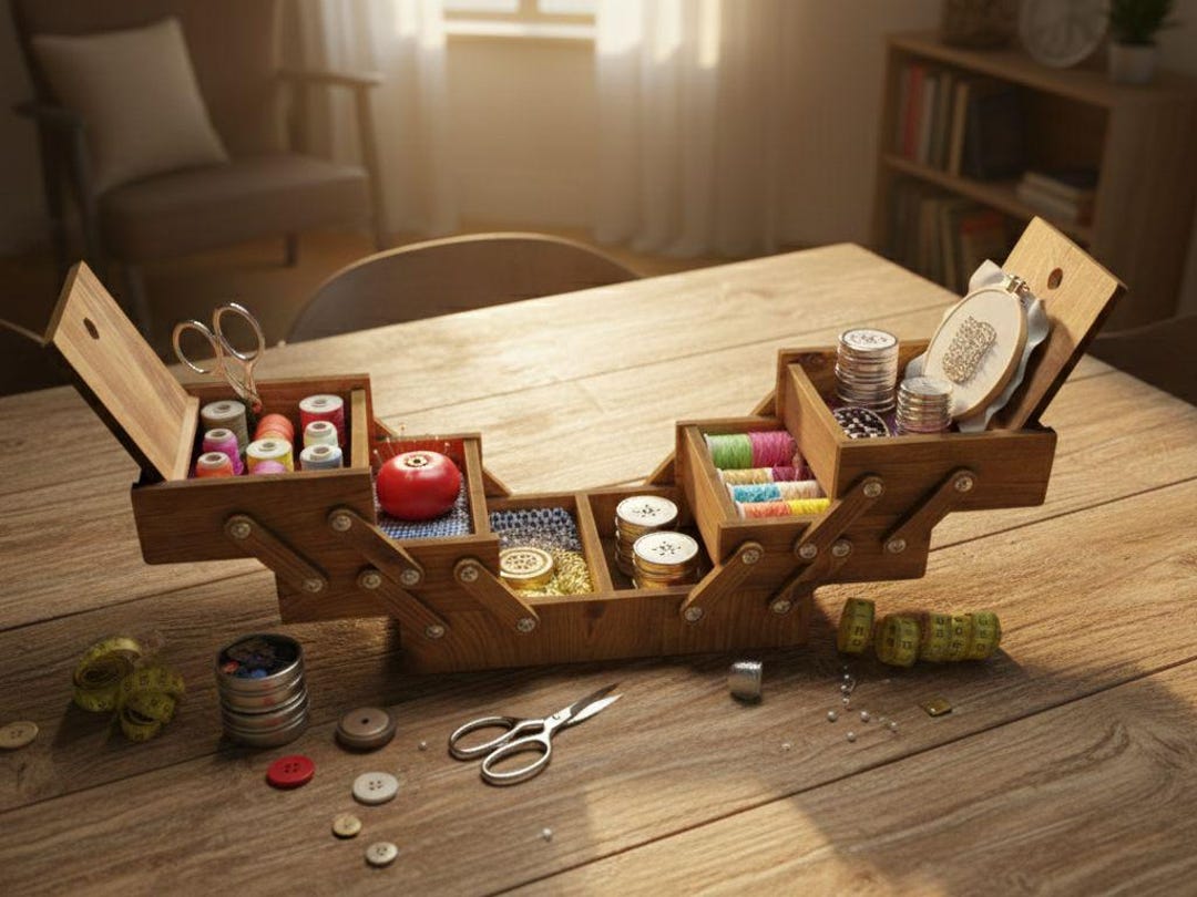 Folding Sewing Box | MDF Craft Organizer With Expandable Wings - Etsy