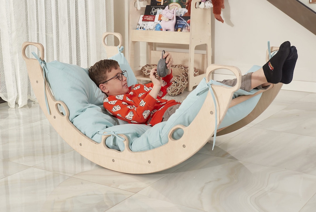 Arch Rocker Swing With Mint Green Color Pillow, Wooden Rocker ...